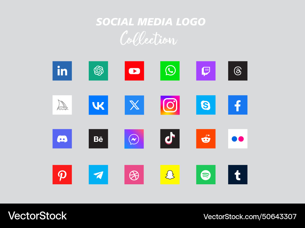 Popular social logo icon collection Royalty Free Vector