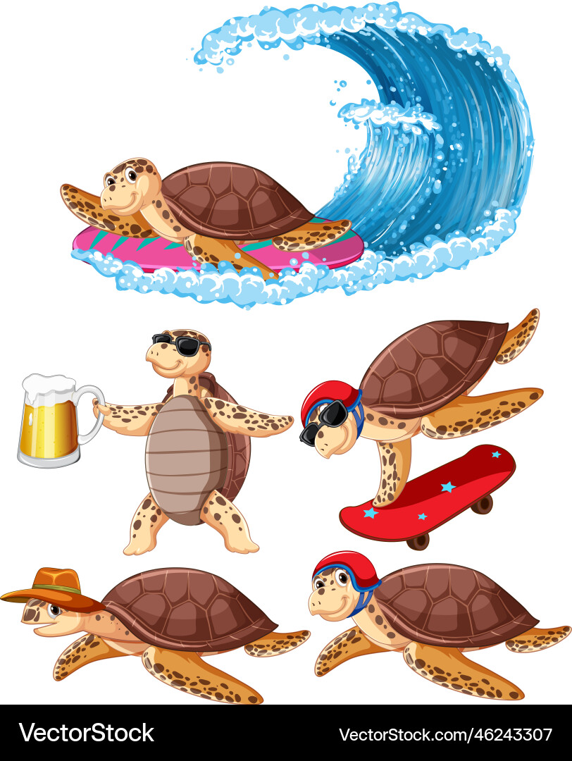 Sea turtle cartoon characters in summer theme Vector Image