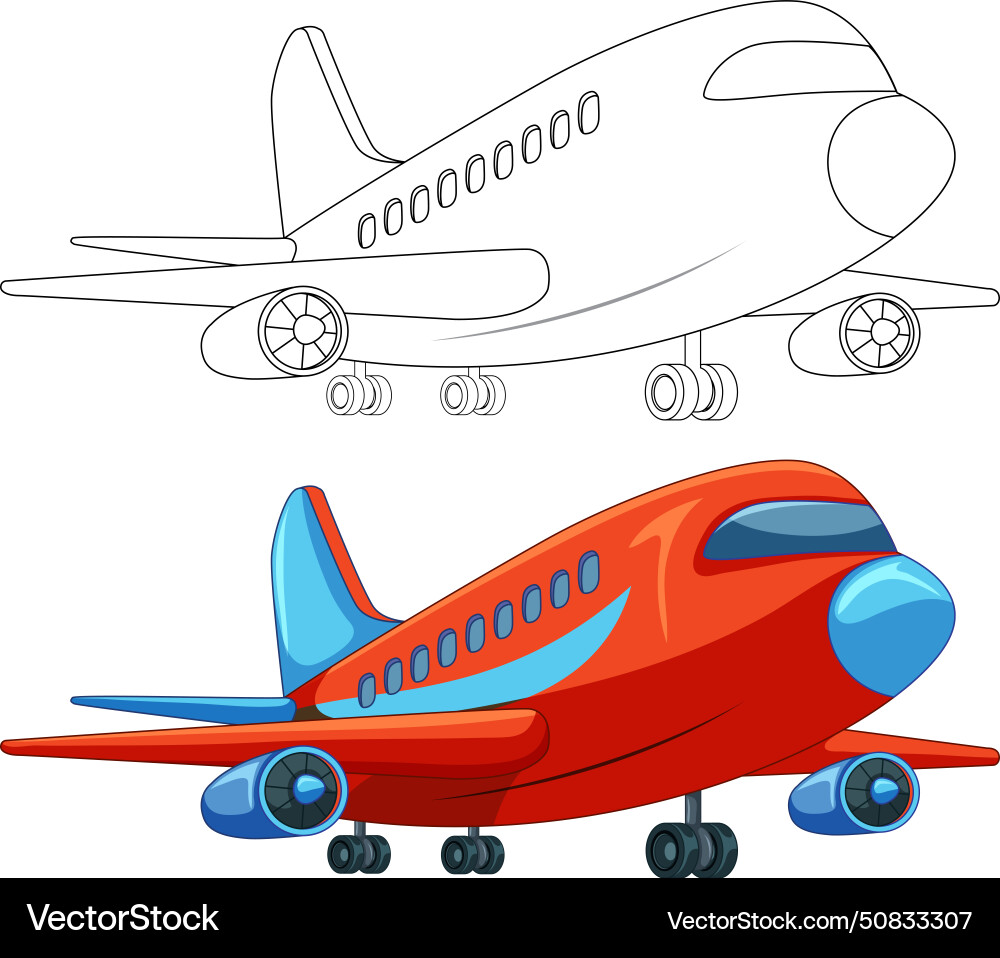 Two stylized airplanes one colored Royalty Free Vector Image