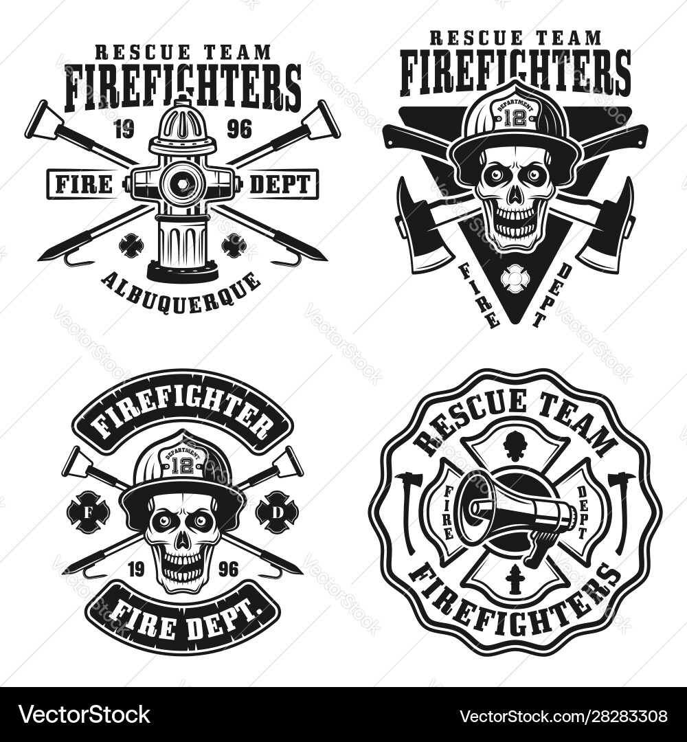 Fire department set four emblems Royalty Free Vector Image