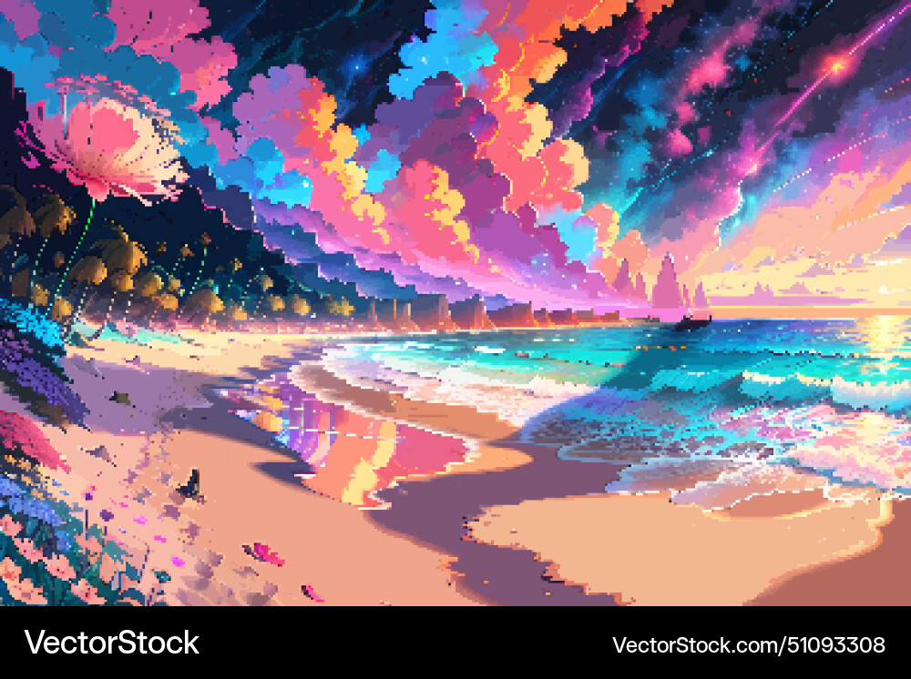 Landscape city beach 8-bit pixel art abstract Vector Image