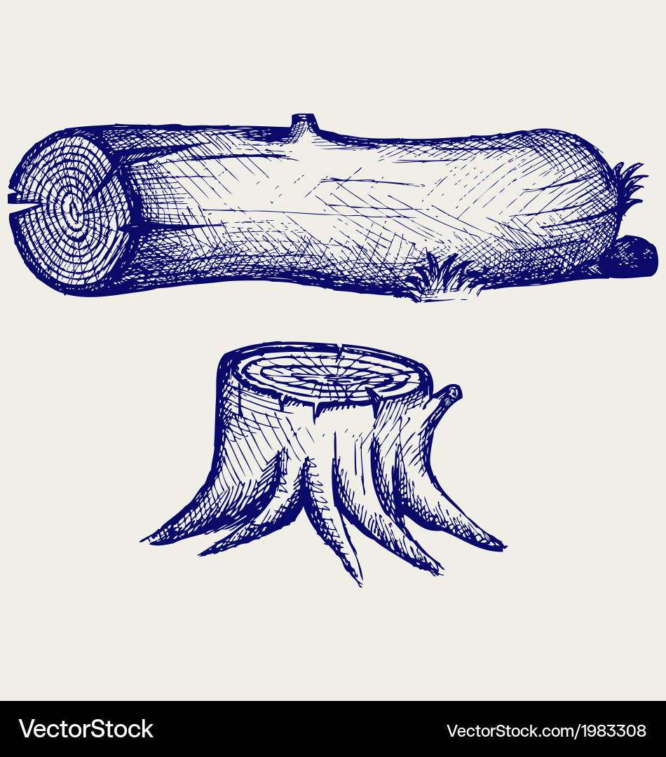 Old tree stump and log Royalty Free Vector Image