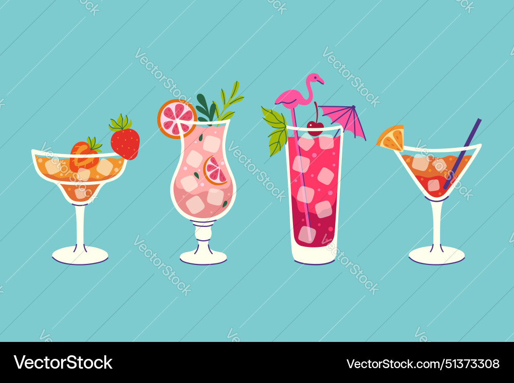 Set of summer fruity refreshing drinks Royalty Free Vector