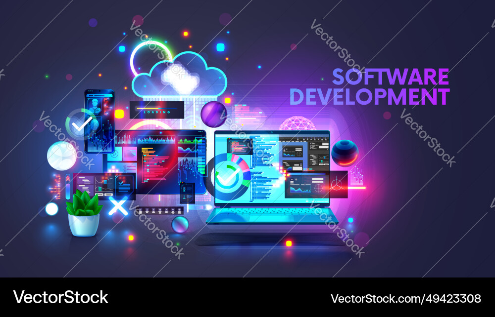 Software Development Coding Process Concept Vector Image