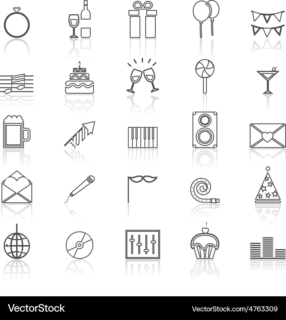 Celebration line icons with reflect on white Vector Image