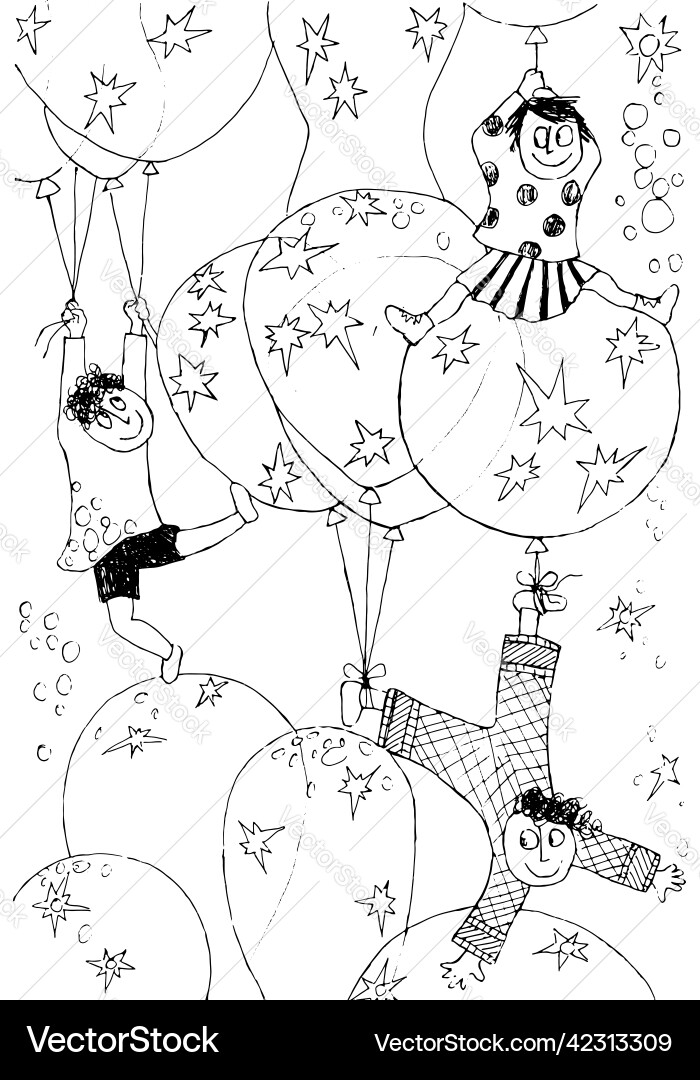 Fun birthday party line drawings Royalty Free Vector Image