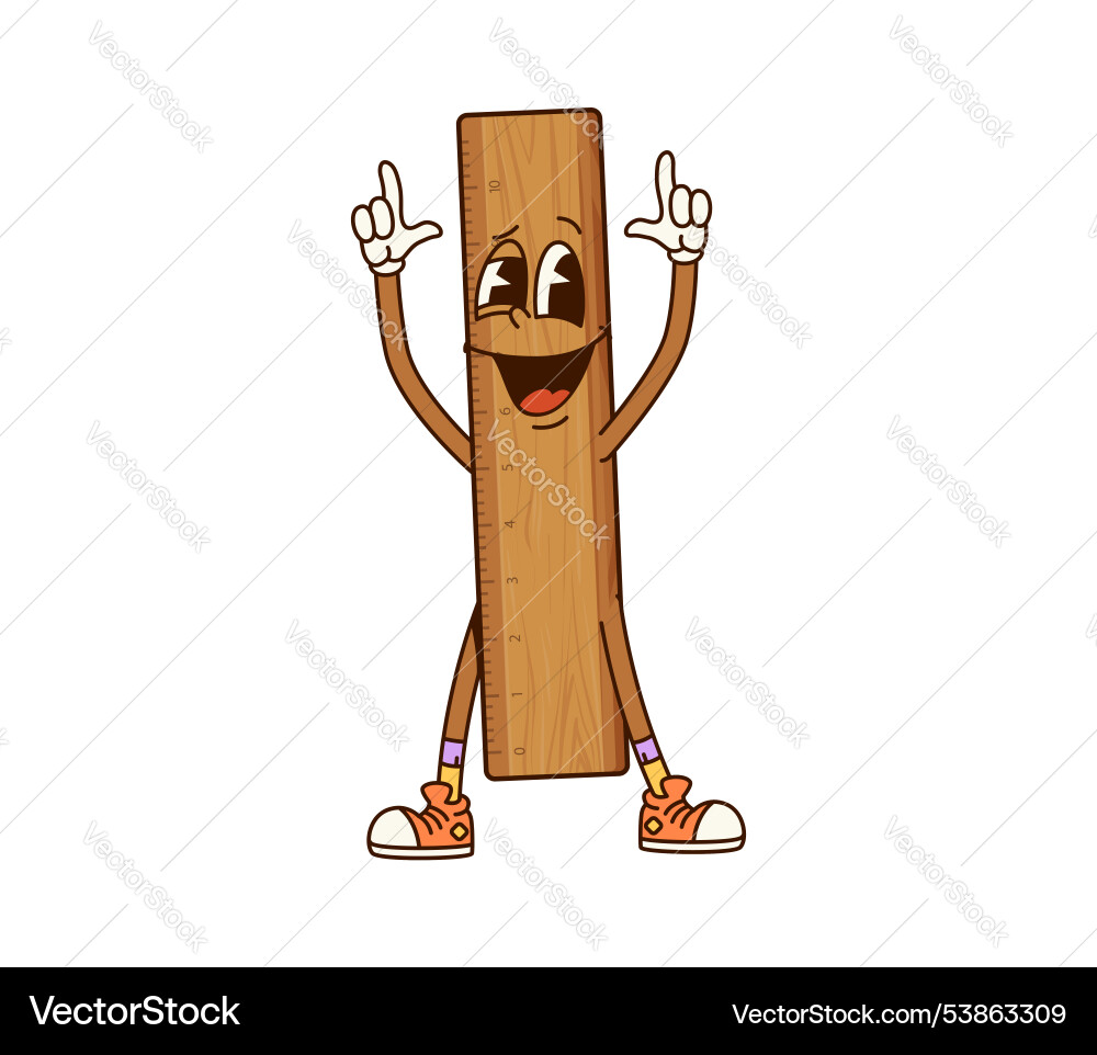 Groovy school ruler happy smiling character Vector Image