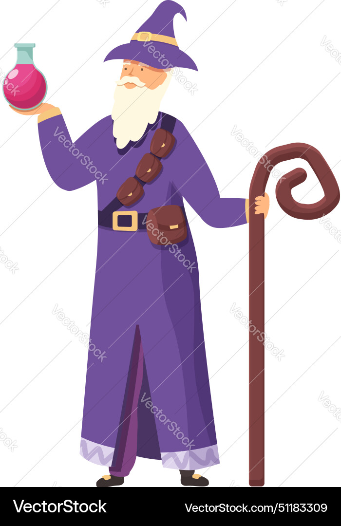 Old alchemist with magical potion icon cartoon Vector Image