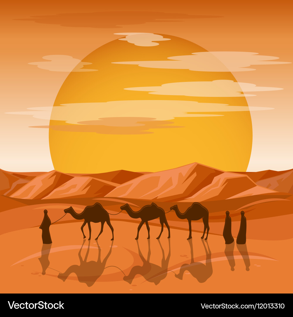 Caravan in desert background arab people Vector Image