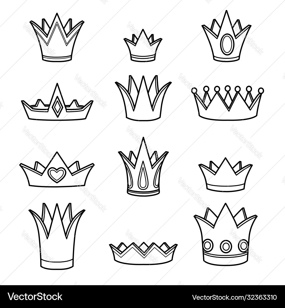 Colorful Tiaras Set - Outline Royalty Free Vector Image