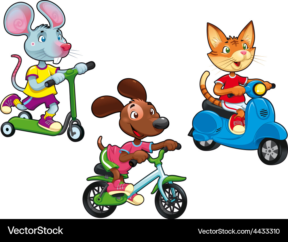 Cute Animals on Scooters and Bikes Royalty Free Vector Image