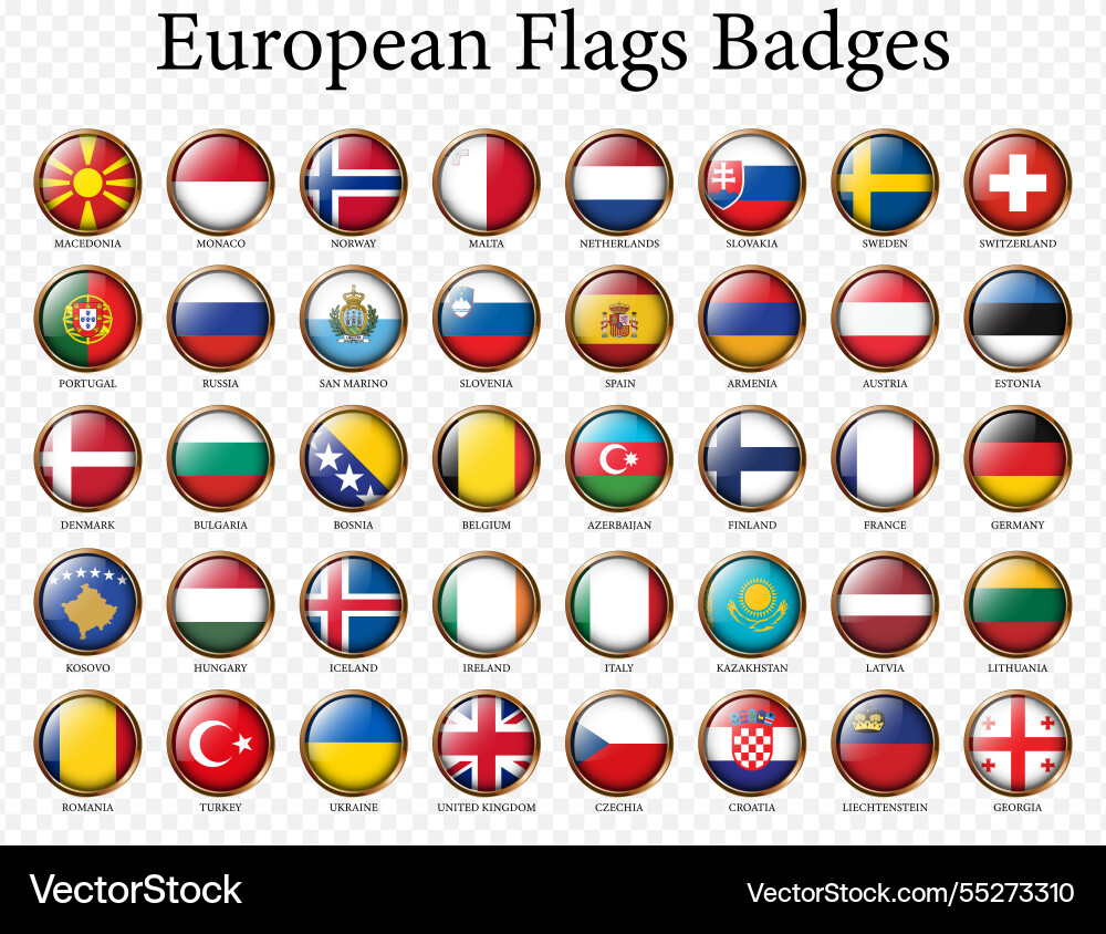 European flags badges on button Royalty Free Vector Image