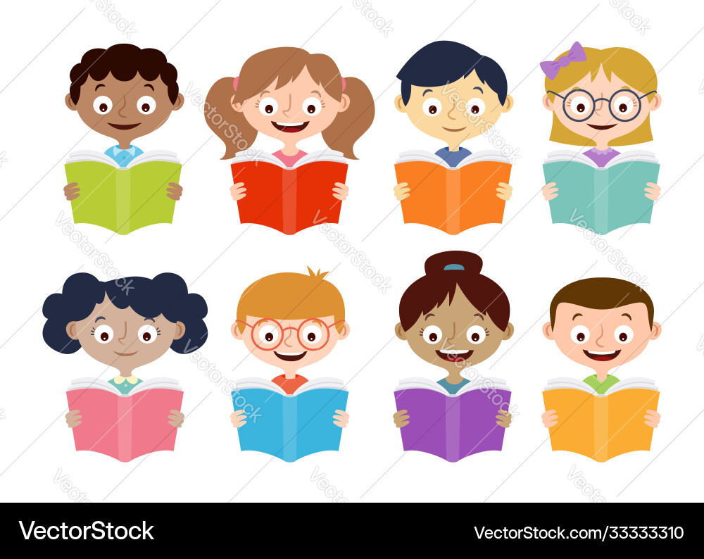 Kids reading books Royalty Free Vector Image - VectorStock