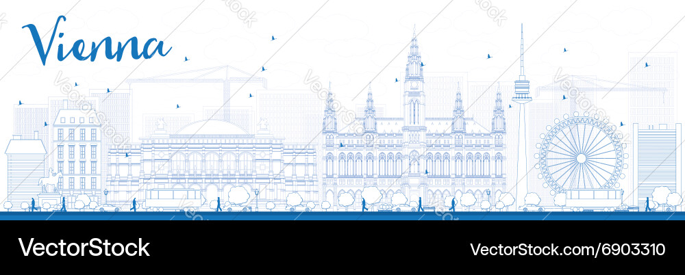 Outline vienna skyline with blue buildings Vector Image