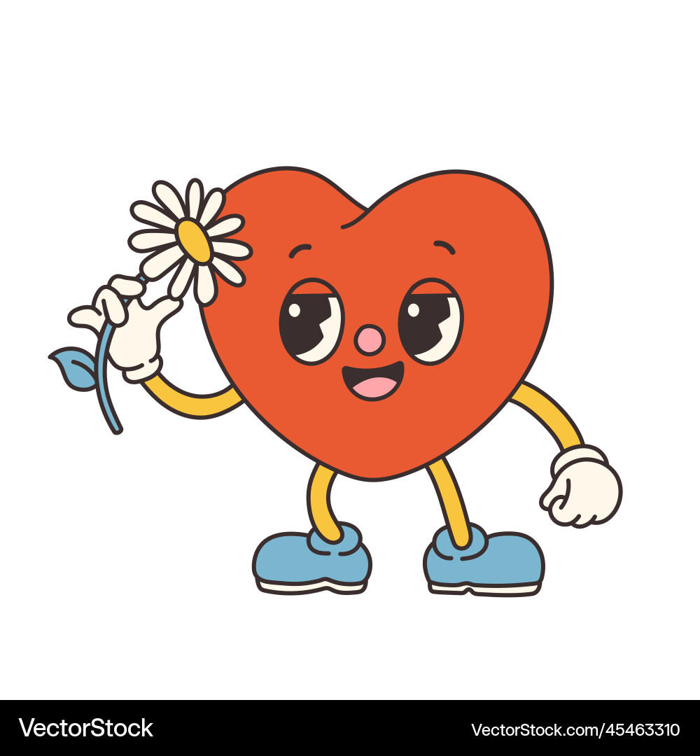 Trendy groovy valentines day retro Royalty Free Vector Image