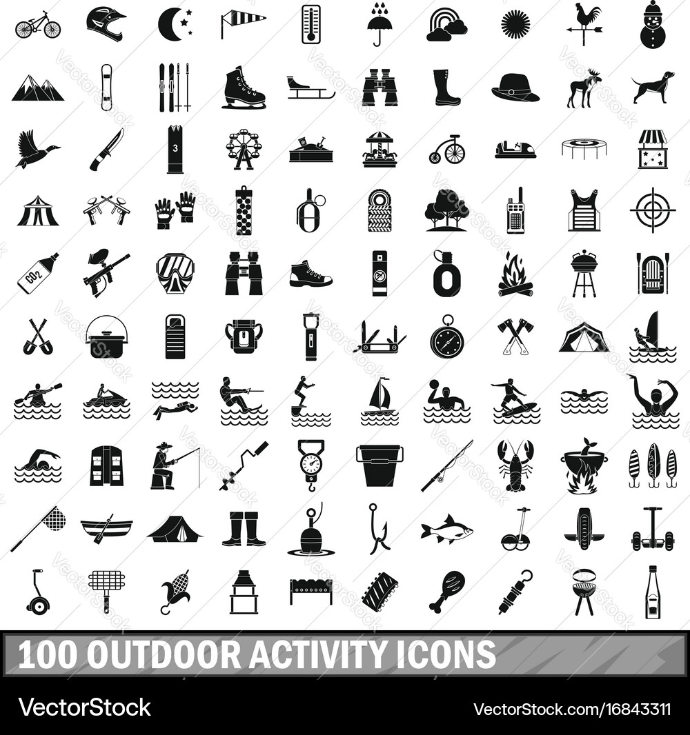 100 outdoor activity icons set simple style Vector Image