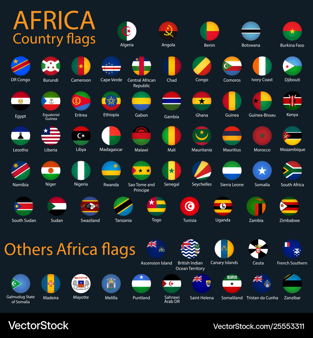 Flat round flags africa on black background Vector Image