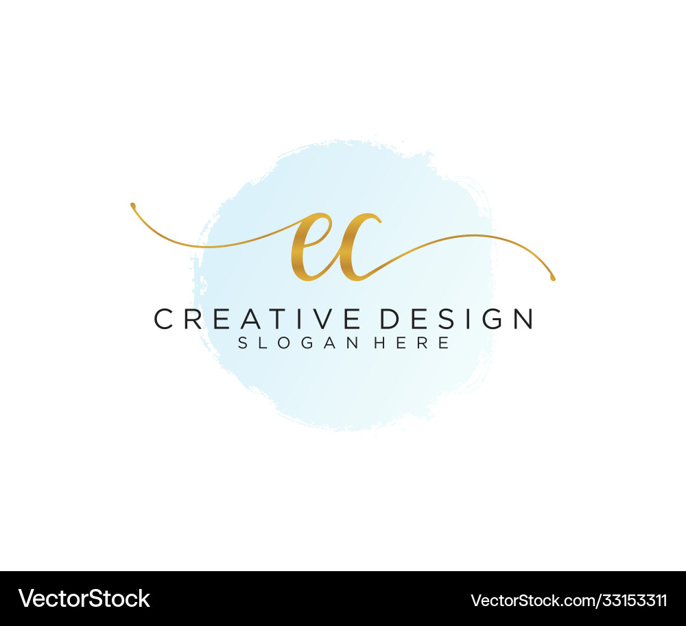 Initial ec handwriting logo with watercolor Vector Image