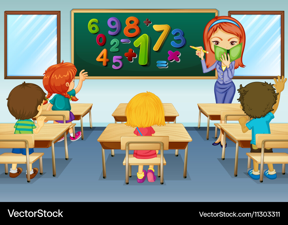 Math teacher teaching in classroom Royalty Free Vector Image