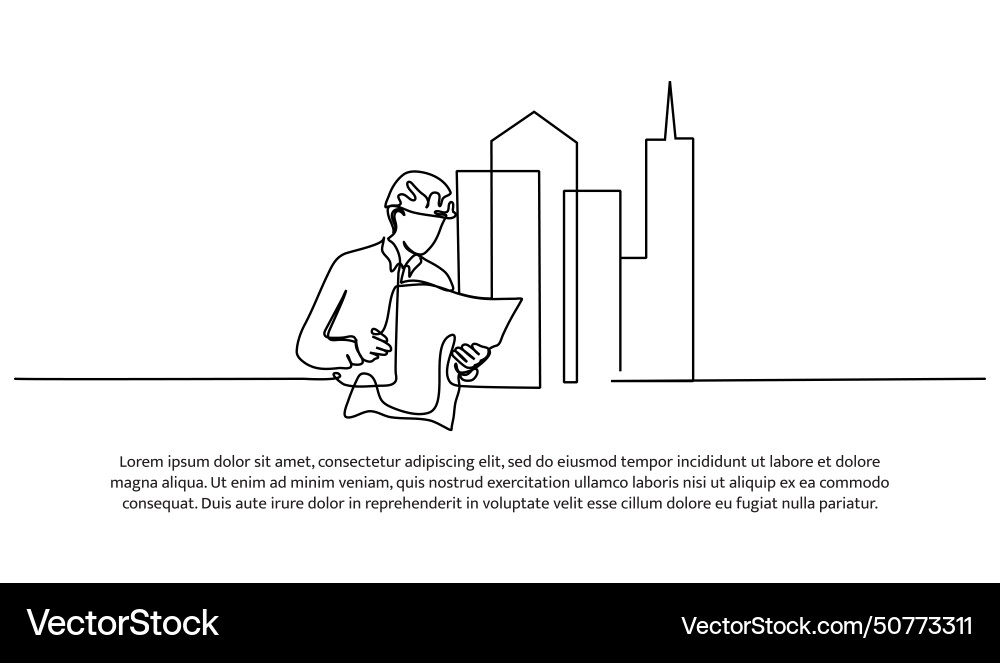 One line continuous of contractor plans Royalty Free Vector