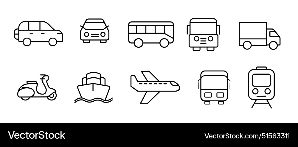 Public transportation icon set in the line style Vector Image