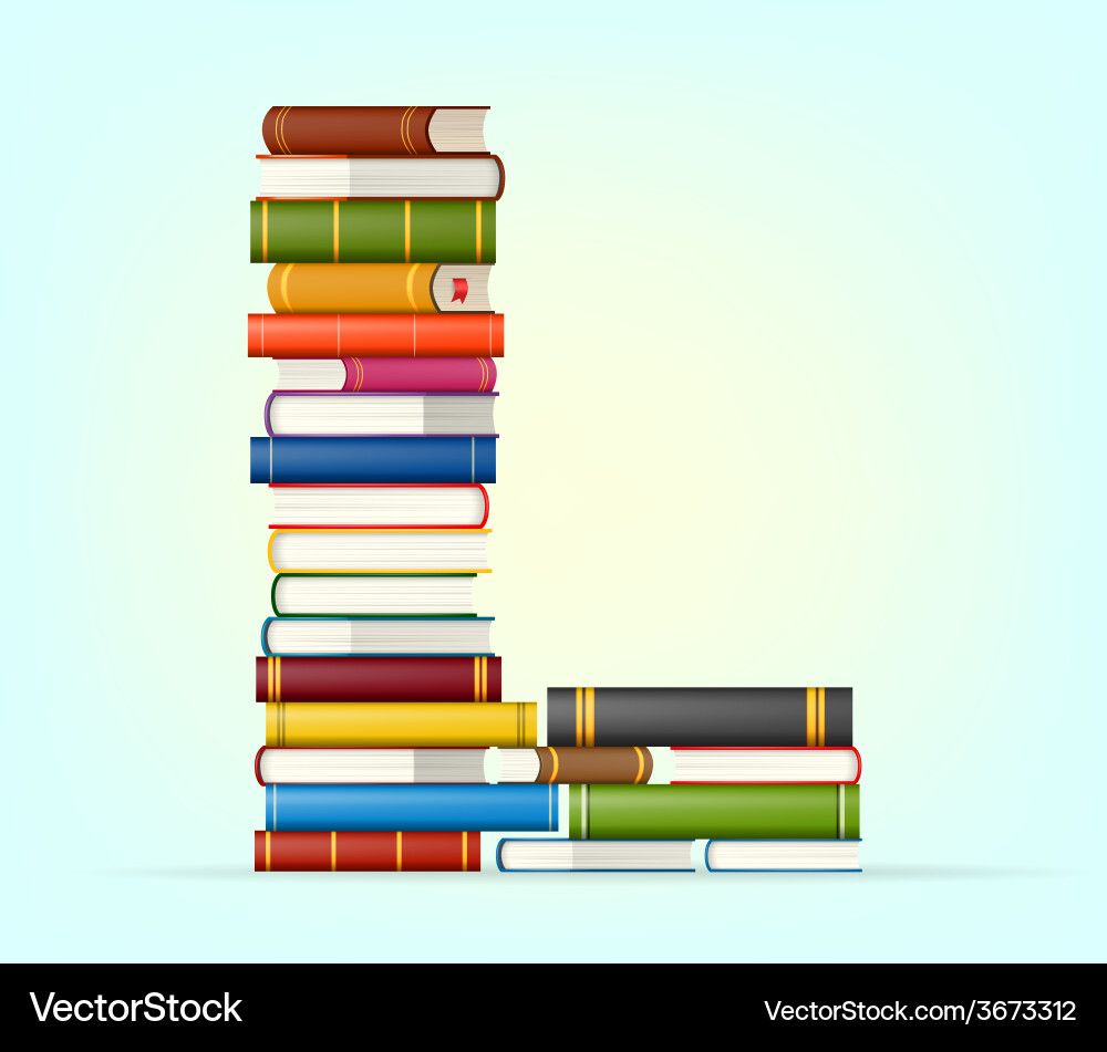 Alphabet from stacks of multi colored books Vector Image