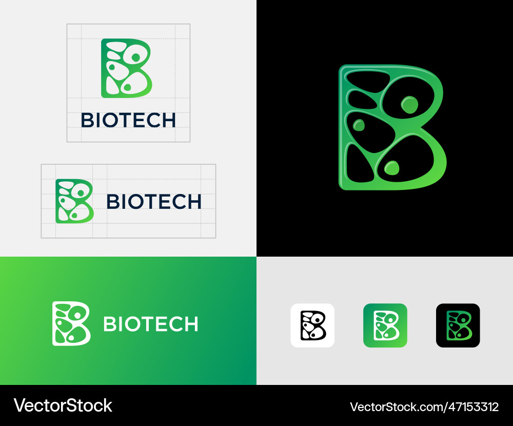 Biotech logo letter b structure cells and nucleus Vector Image