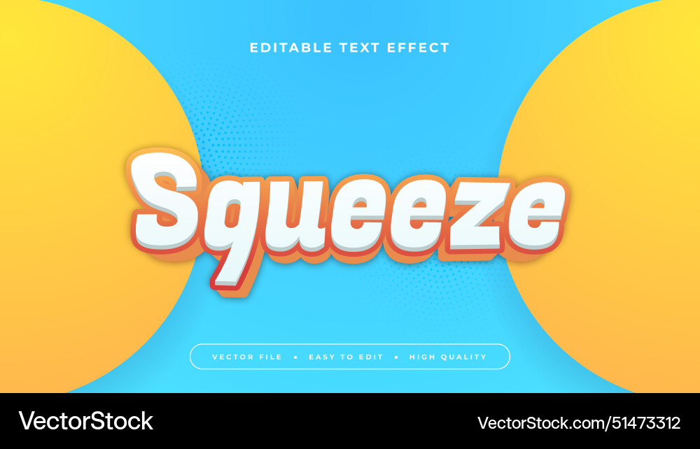 Blue yellow and white squeeze 3d editable text Vector Image