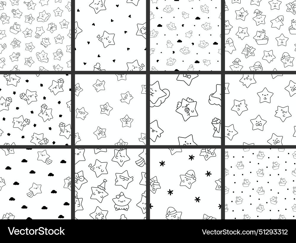 Cute kawaii stars coloring page Royalty Free Vector Image