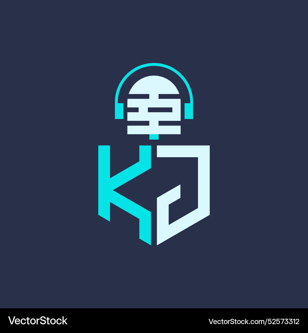 Kj microphone logo design for audio music Vector Image