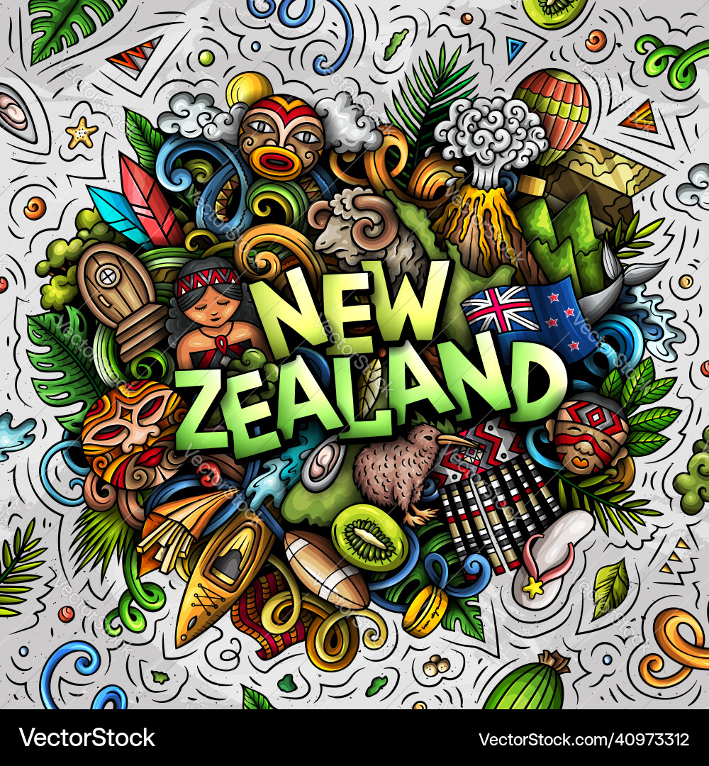 New Zealand Kiwi Doodle Royalty Free Vector Image