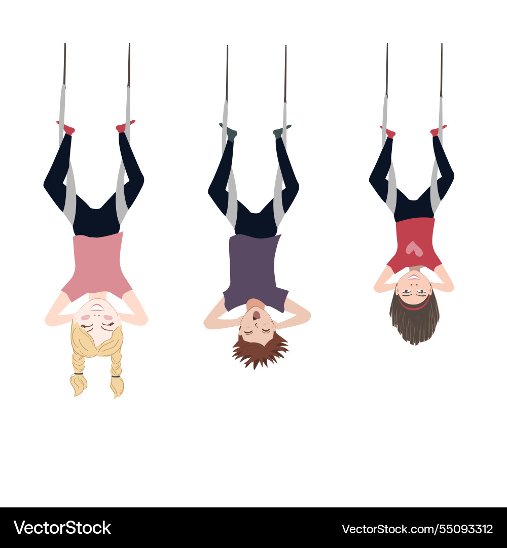 Three happy kids hanging upside down in an aerial Vector Image