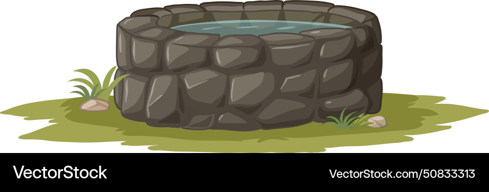 Cartoon stone well surrounded by greenery Vector Image