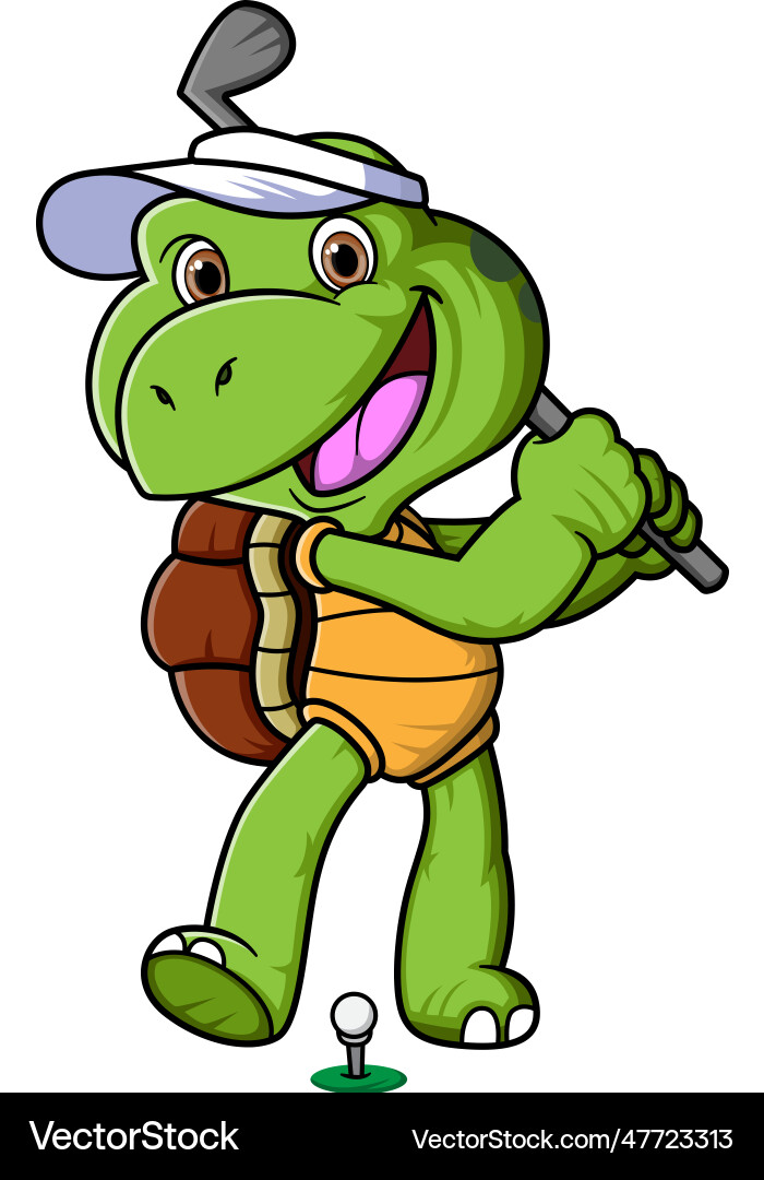 Cartoon turtle playing golf on the course Vector Image