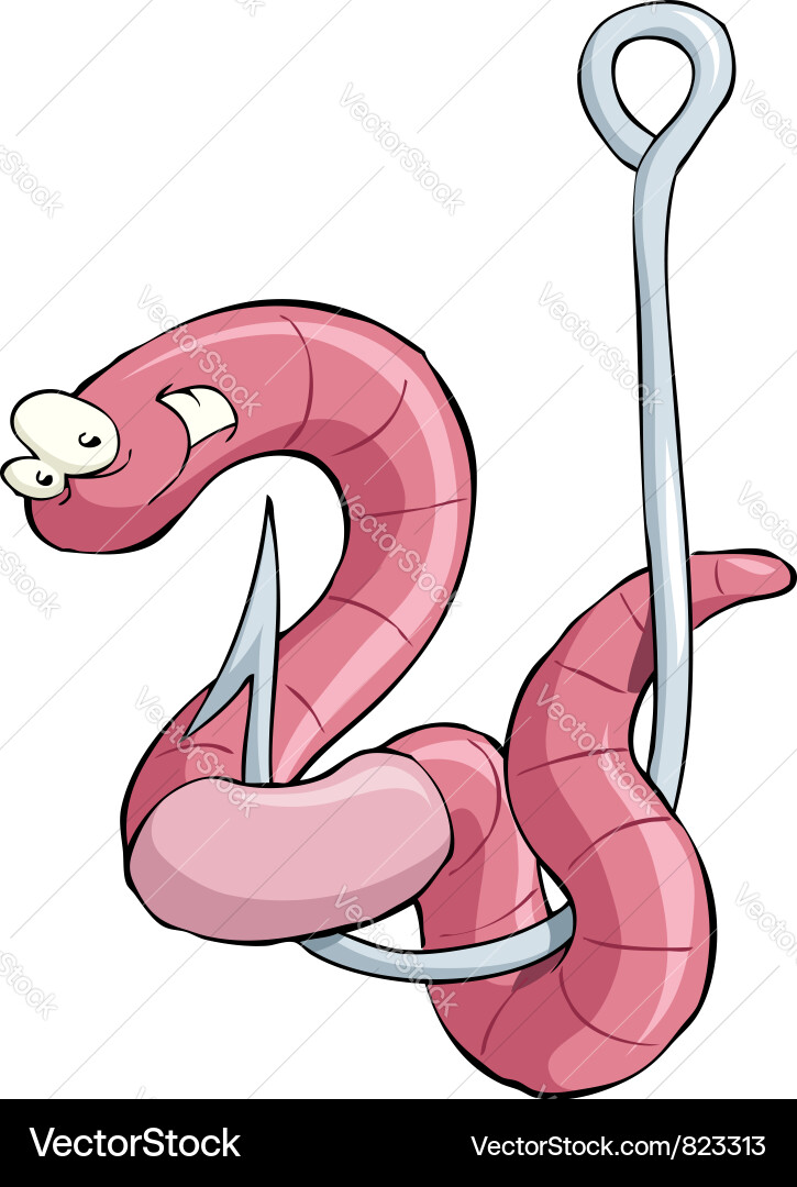 Cartoon Worm on Fishing Hook Royalty Free Vector Image