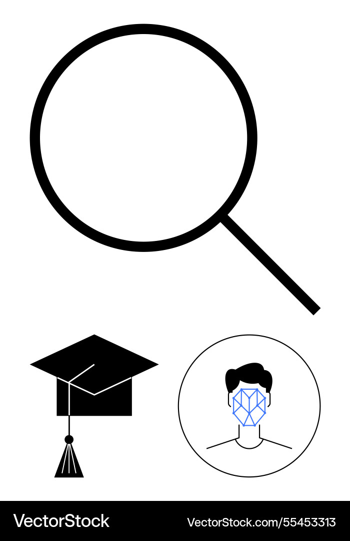 Magnifying glass graduation cap and face Vector Image