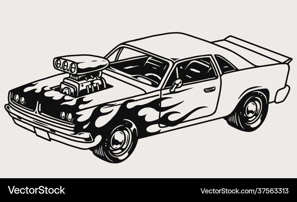 Powerful custom muscle car with flame decal Vector Image