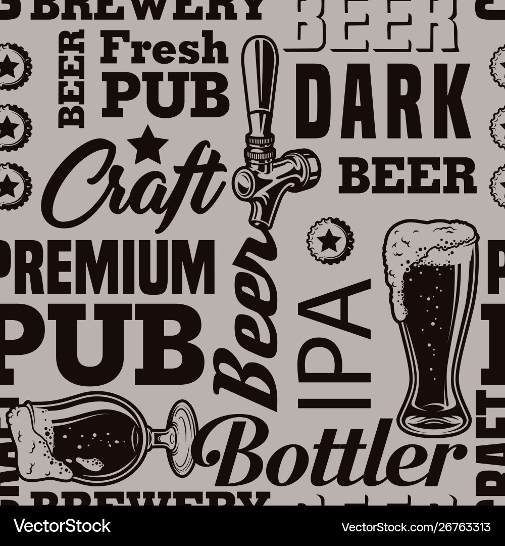 Vintage brewery monochrome seamless pattern Vector Image