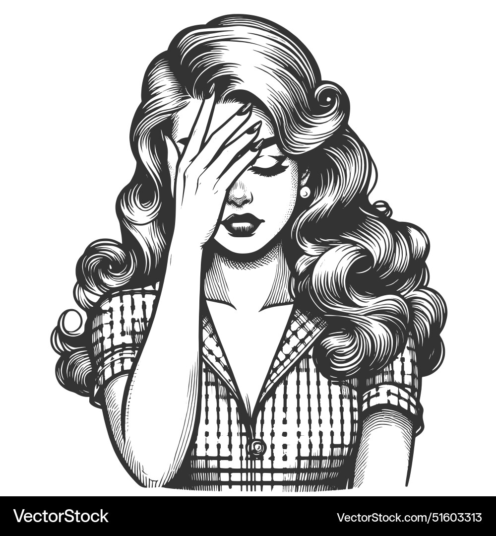 Woman in thoughtful pose engraving sketch Vector Image