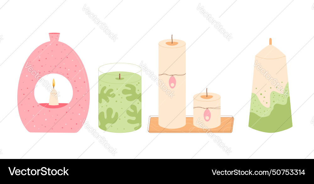 Candles set handmade aromatic candlelight Vector Image