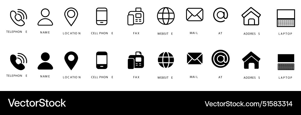 Contact information icon set in line style Vector Image