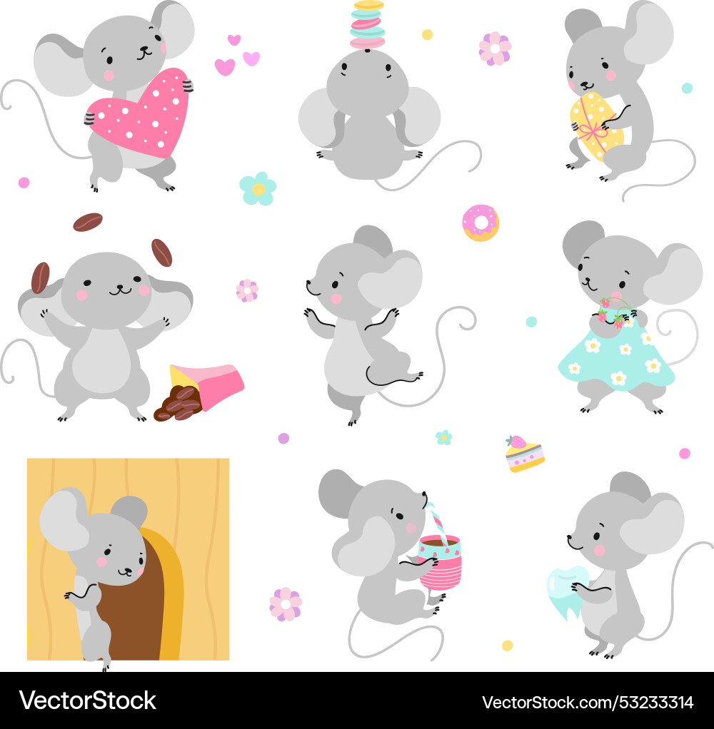 Funny cartoon mouse playing and sleeping mice Vector Image