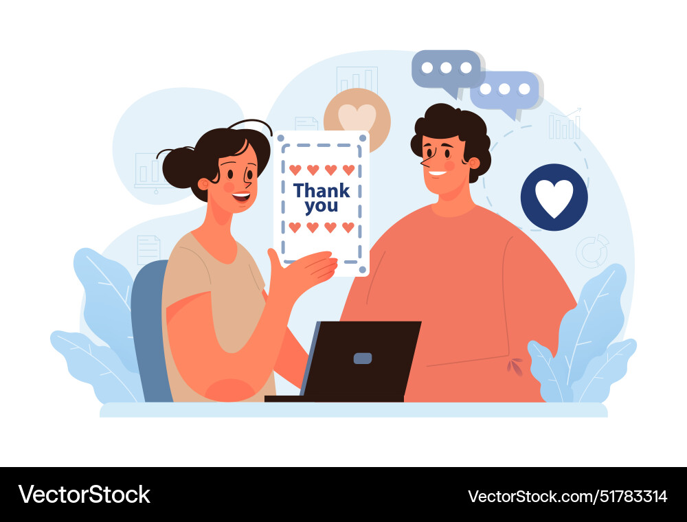 Gratitude card grateful and thankful character Vector Image