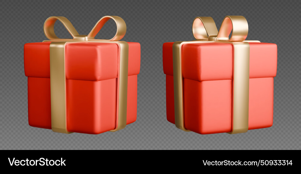 Red gift boxes with golden ribbons realistic 3d Vector Image