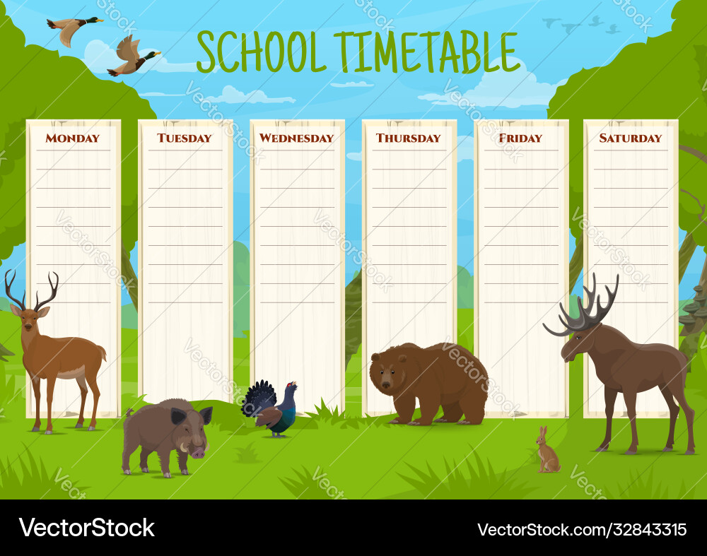 Animal School Schedule Royalty Free Vector Image
