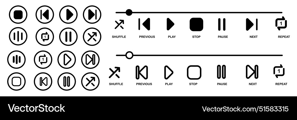 Media music player interface icon set in line Vector Image