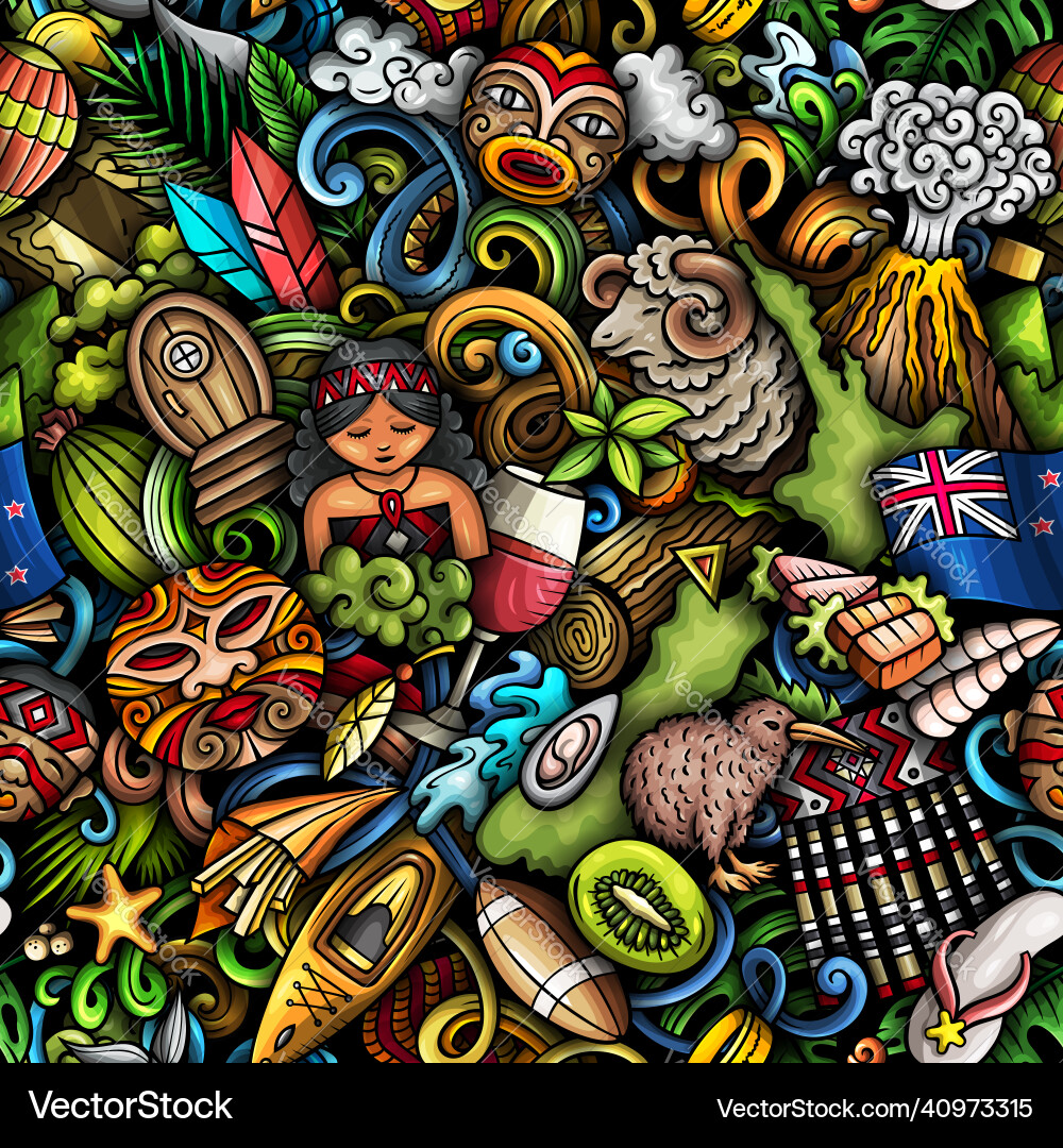 New Zealand Doodle Pattern Royalty Free Vector Image