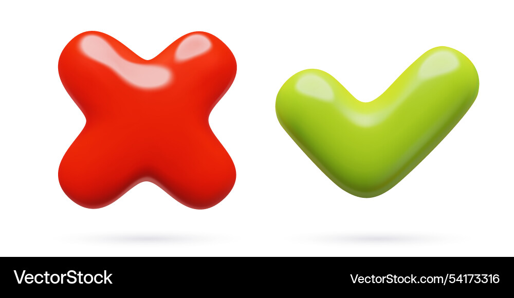 3d cross and tick minimal plastic checkmark icons Vector Image