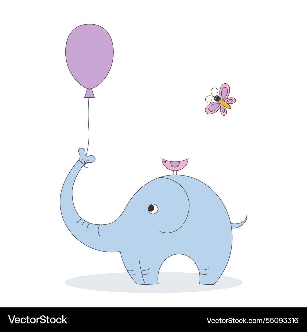Cute blue elephant hand drawn cartoon character Vector Image
