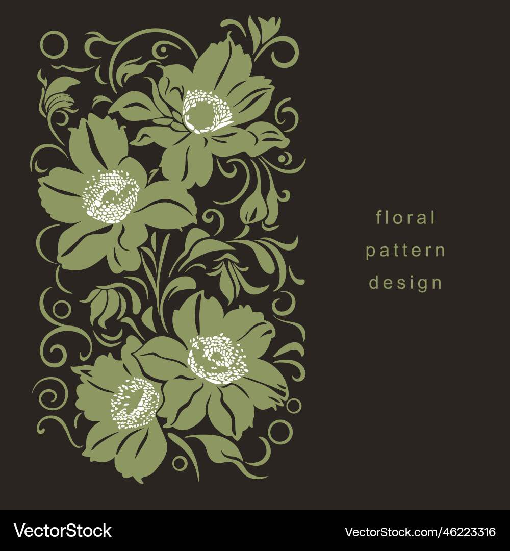 Floral pattern green flowers on the black Vector Image